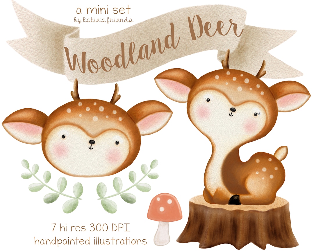 Woodland Deer Clipart, Watercolor Deer, Hand Painted Woodland Animal ...