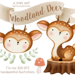 Woodland Deer Clipart, Watercolor Deer, Hand Painted Woodland Animal ...