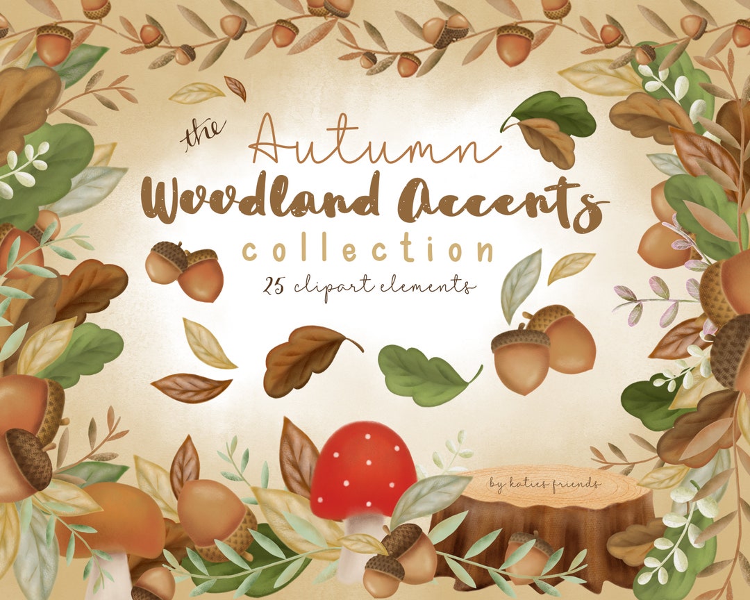 Acorn Clipart, Woodland Scenery Clipart, Autumn Leaves, Mushrooms ...