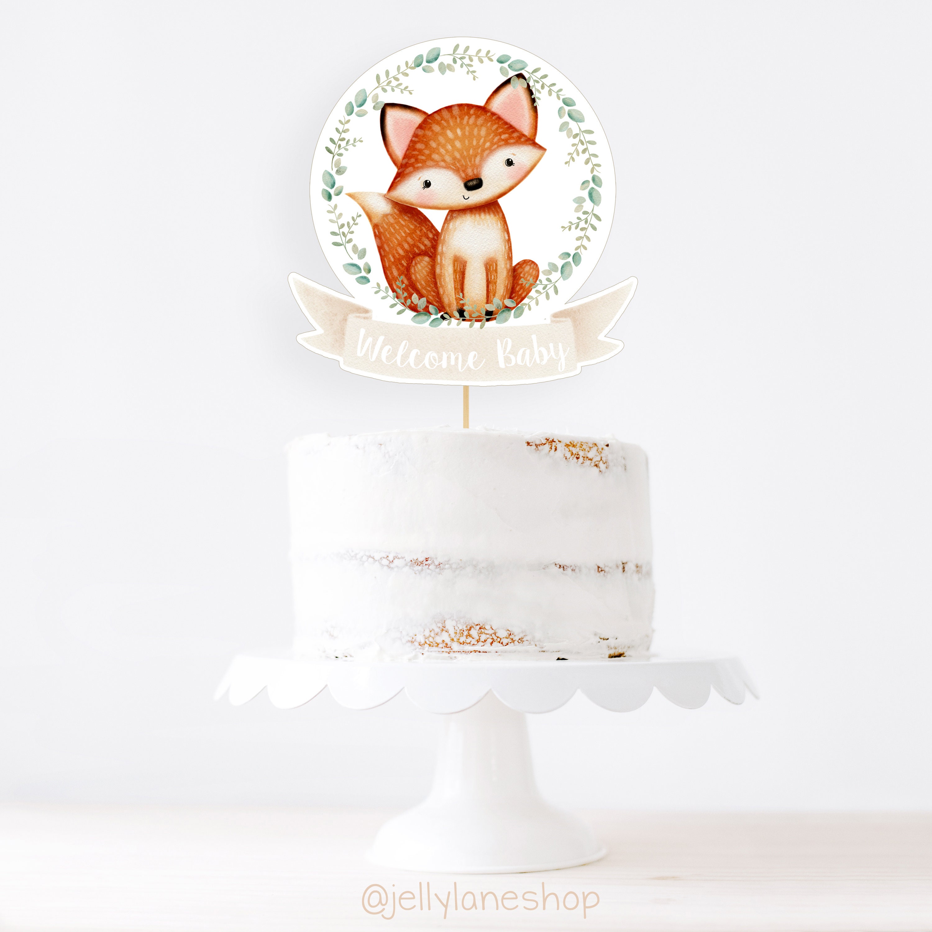 Printable Fox Cake Topper, Gender Neutral Baby Shower, Woodland Cake ...