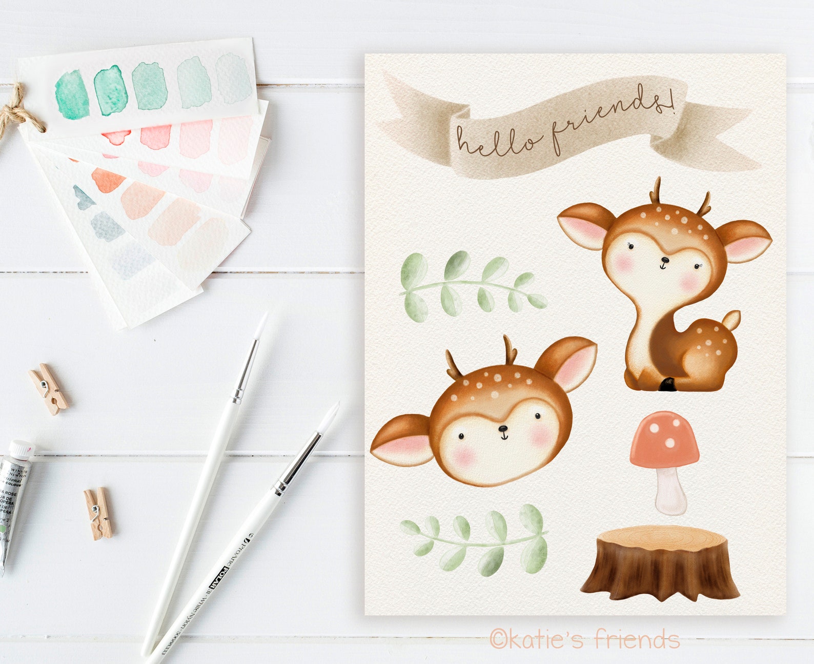 Woodland Deer Clipart, Watercolor Deer, Hand Painted Woodland Animal ...