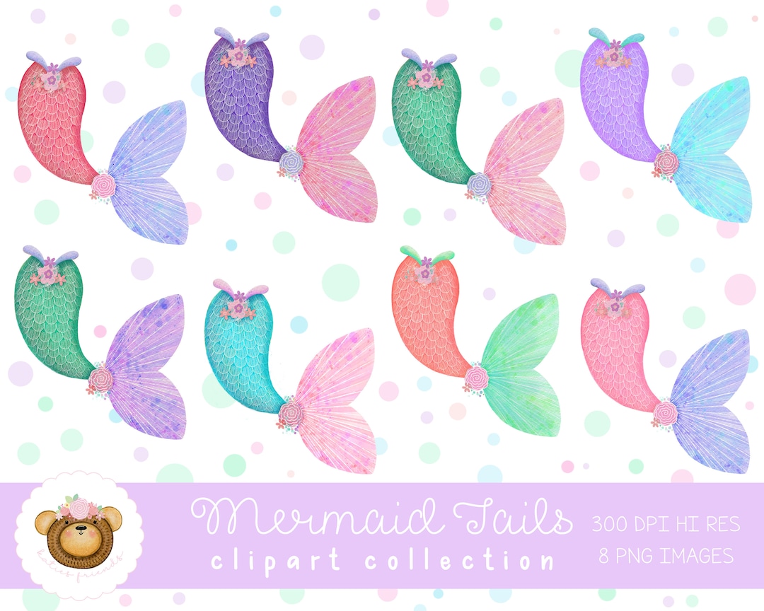 Watercolor Mermaid Tails Clipart, Summer Clipart Set, Watercolor ...