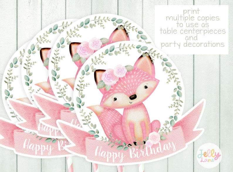 Printable Fox Cake Topper for Girl, Woodland Birthday, Pink Fox Party ...