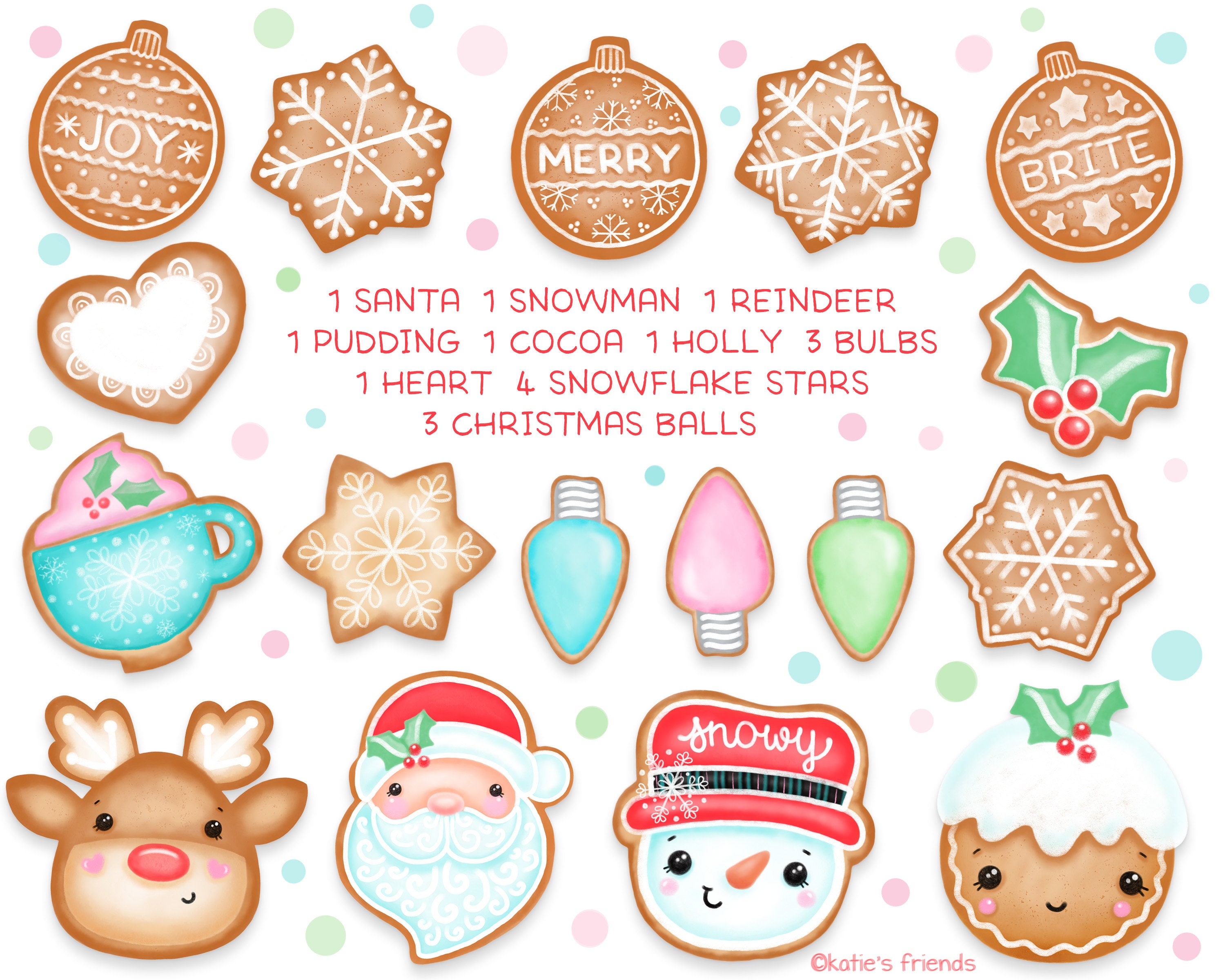 Christmas Cookie Clipart, Gingerbread Cookies, Hand Drawn Holiday ...