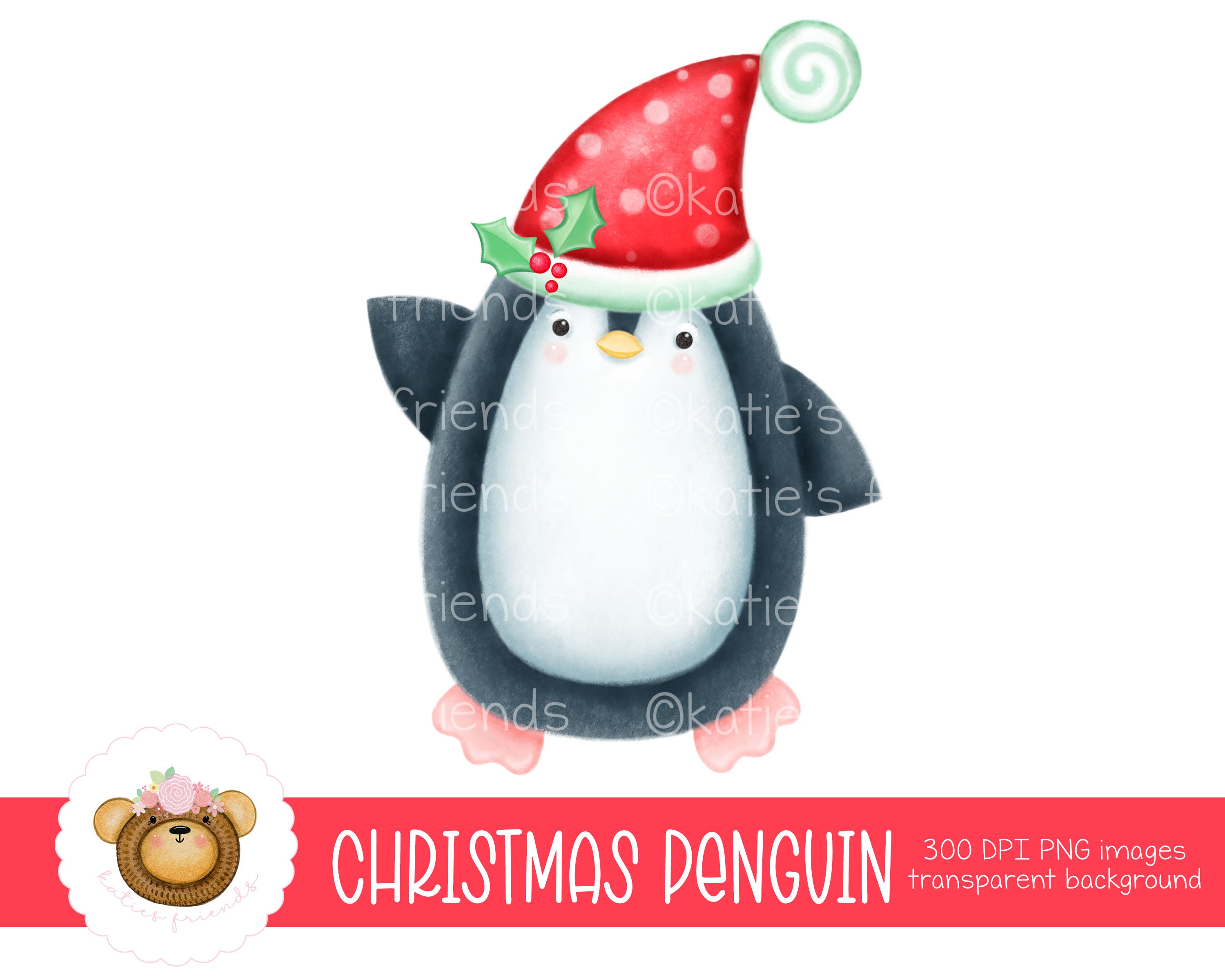 Penguin Clipart, Penguin PNG, Christmas Clipart, Holiday Greeting Card ...
