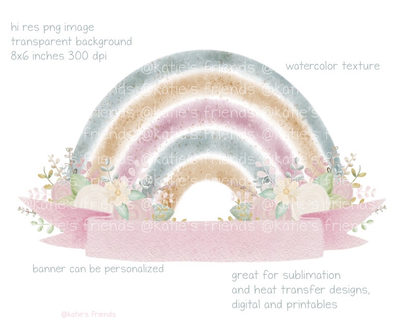 Watercolor Boho Floral Rainbow Clipart Set, Natural Colors, Boho ...