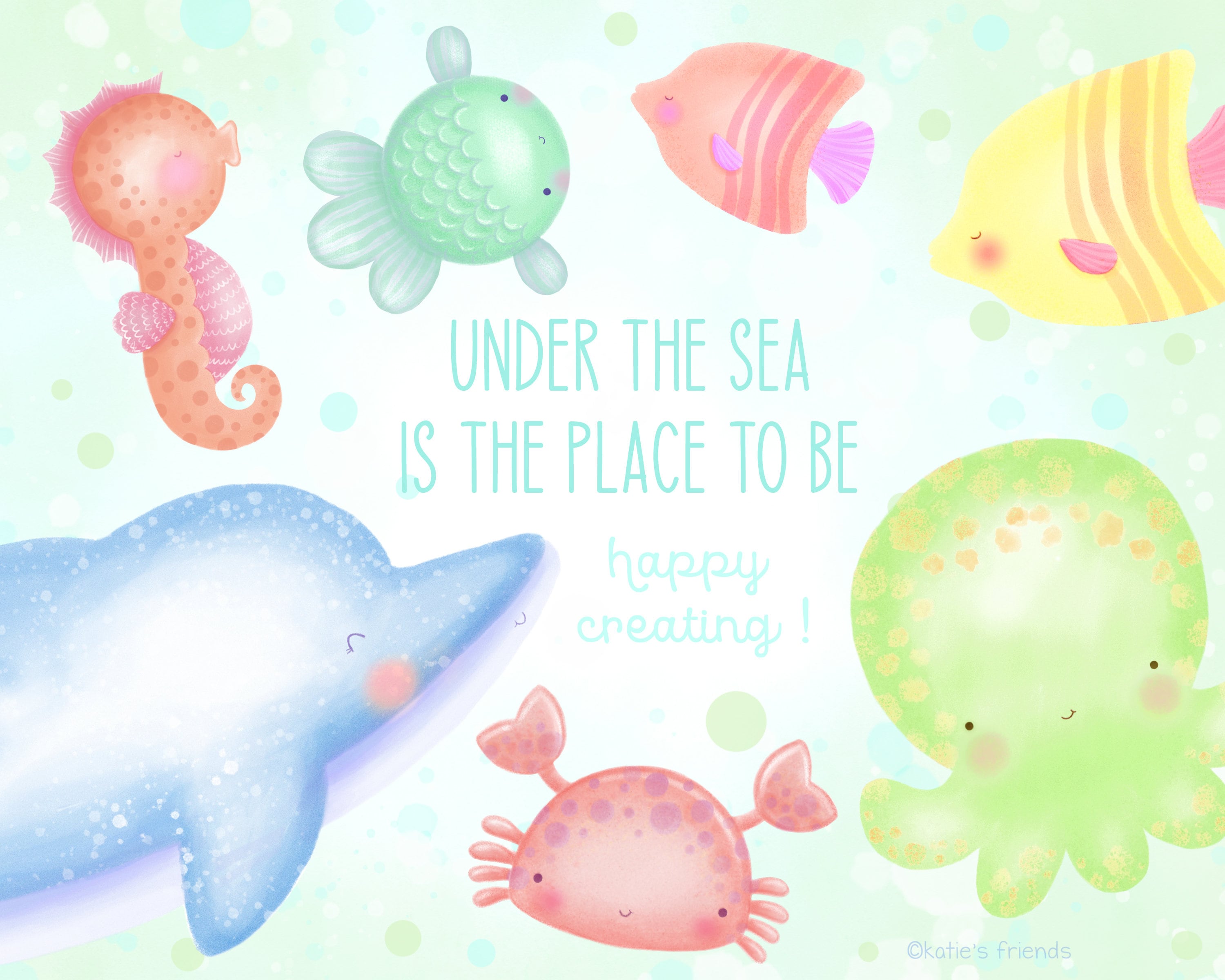 Sea Creatures Clipart, Watercolor Sea Animals, Under the Sea Theme ...