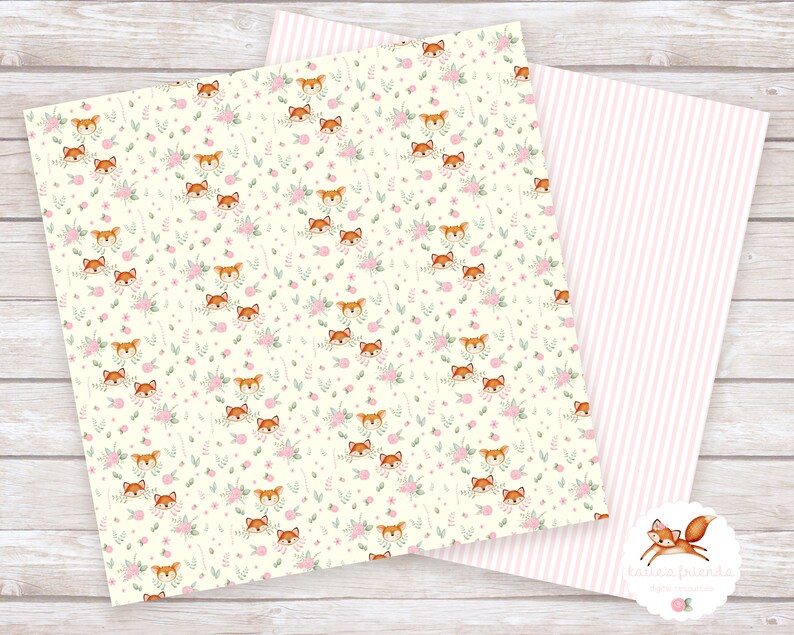 Woodland Scrapbook Paper Set, Fox Paper, Floral Paper, Watercolor ...