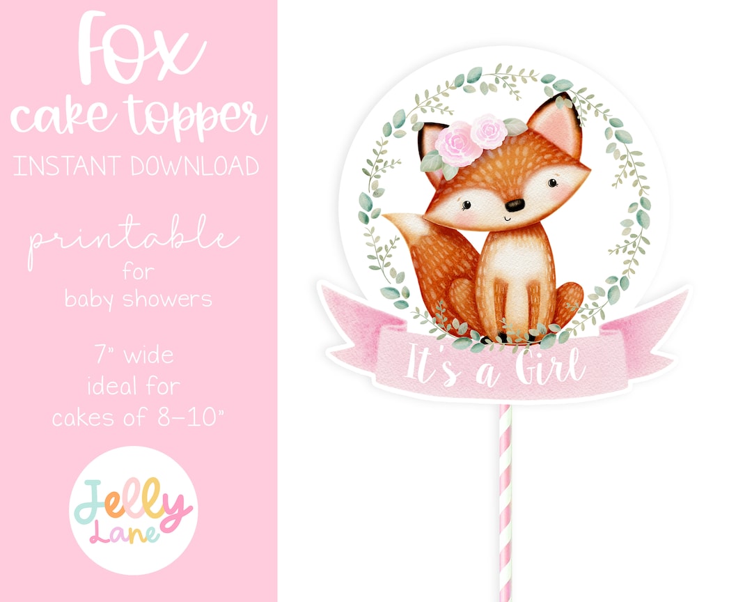 Printable Fox Cake Topper, Woodland Baby Shower, Woodland Fox Cake ...