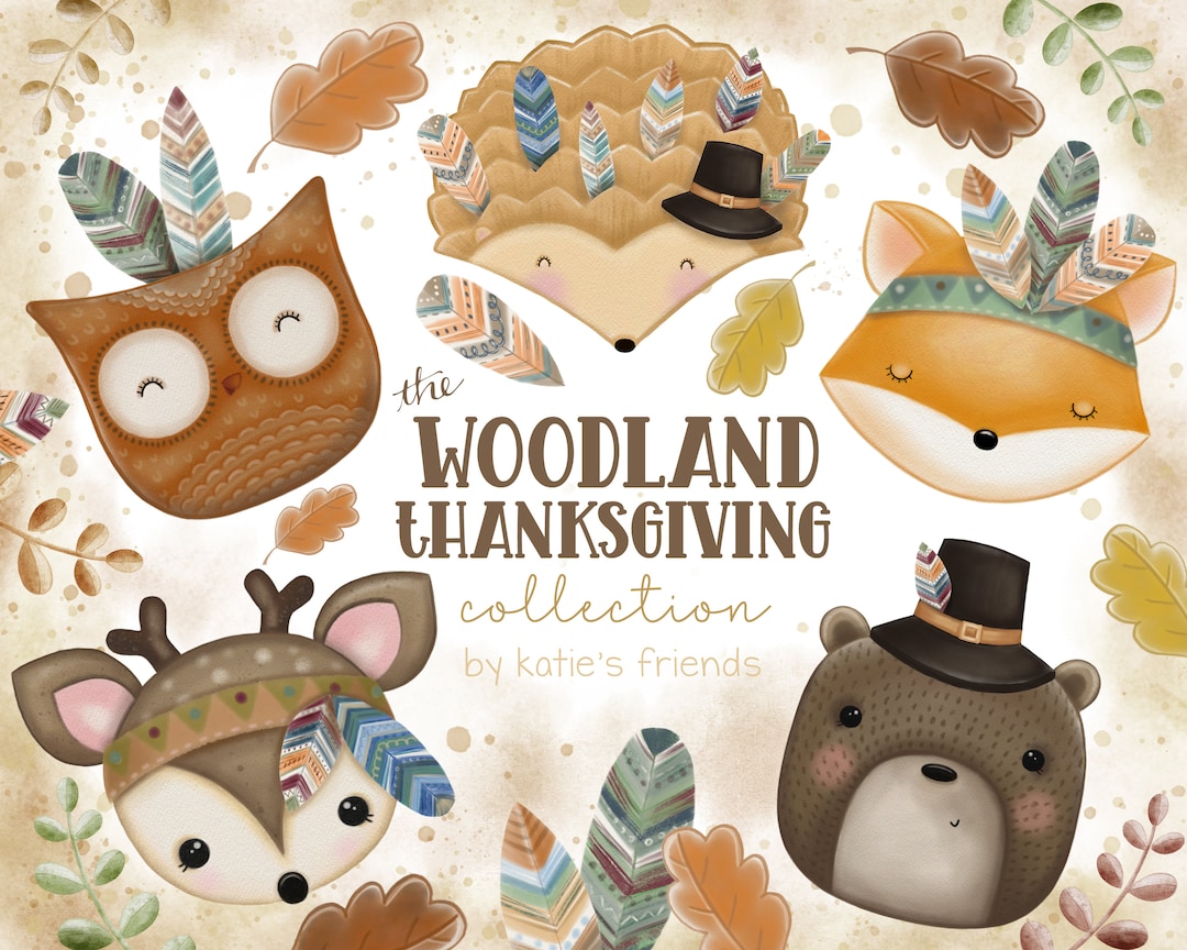 Woodland Animals Thanksgiving Clipart, Cute Autumn Thanksgiving Clipart ...