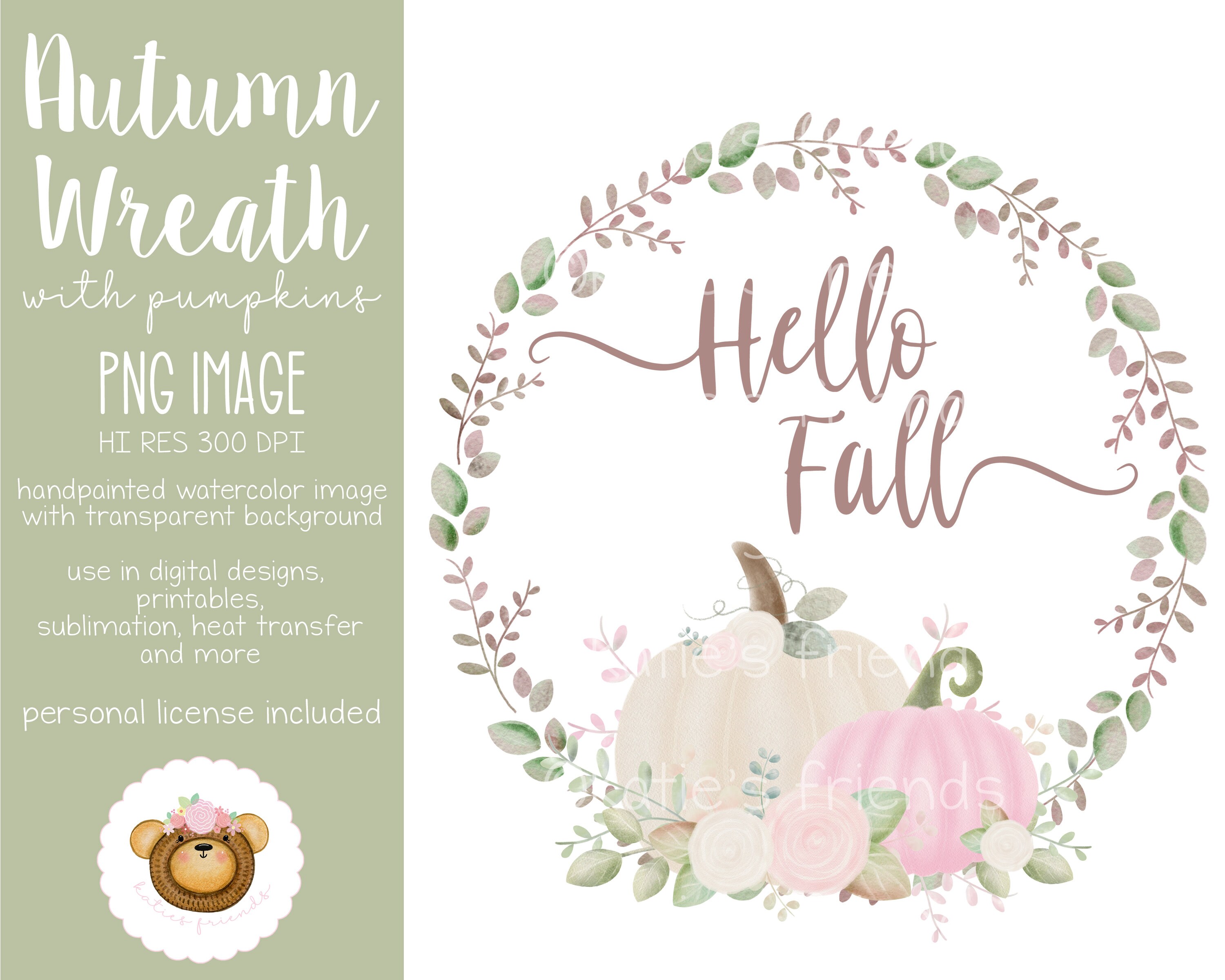 Fall Wreath Clipart, Watercolor Floral Wreath PNG, Autumn Sublimation ...