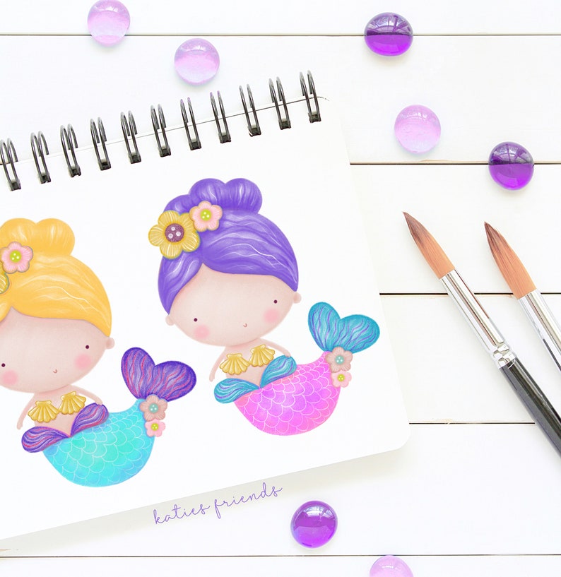 Watercolor Mermaid Clipart Summer Clipart Set Watercolor - Etsy