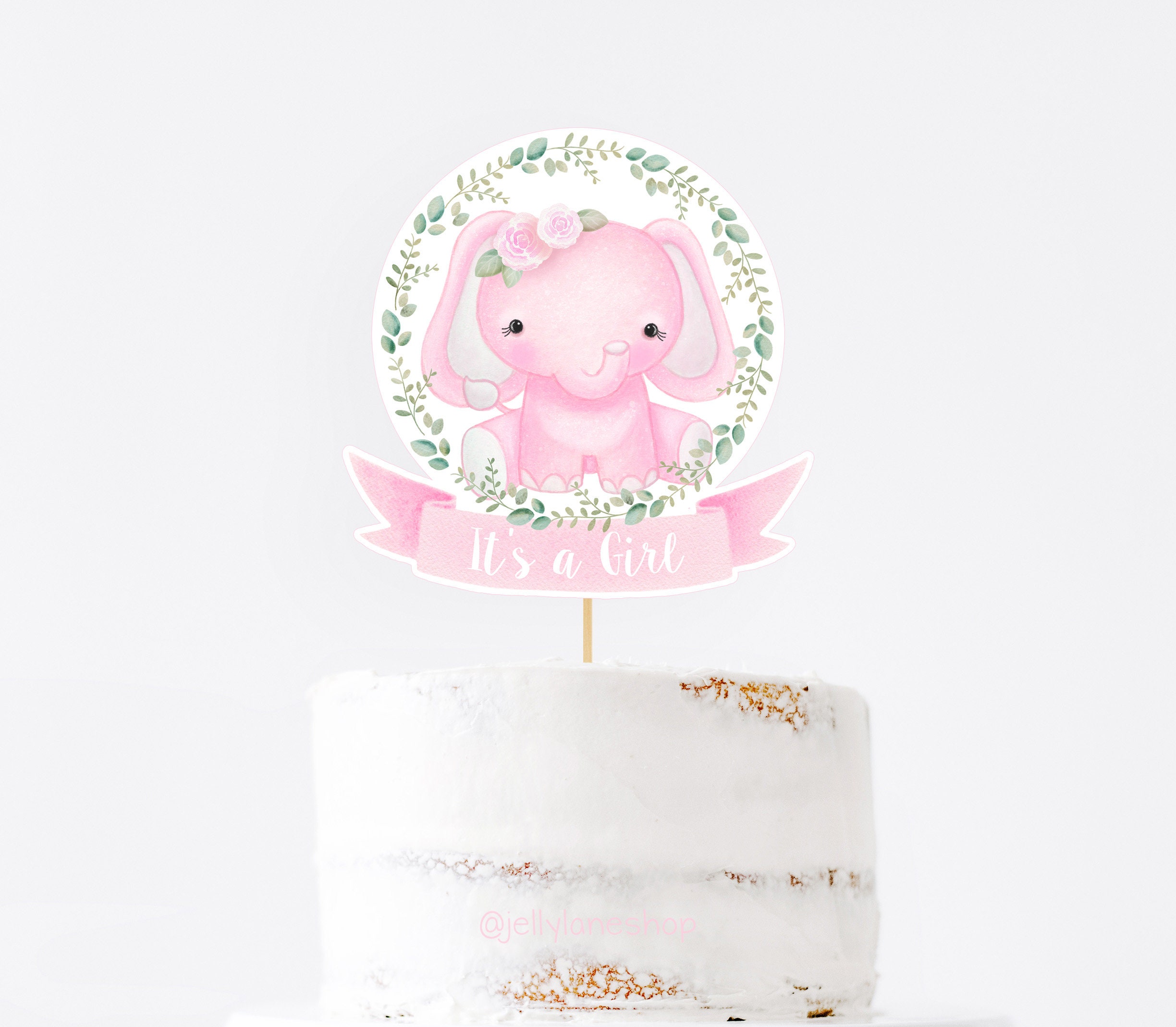 Printable Baby Elephant Cake Topper, Safari Baby Shower for Girl, It's ...