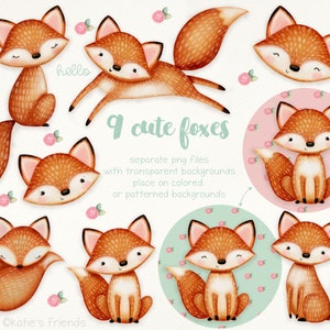 Woodland Fox Clipart, Watercolor Woodland Clipart, Hand Painted Fox Art ...