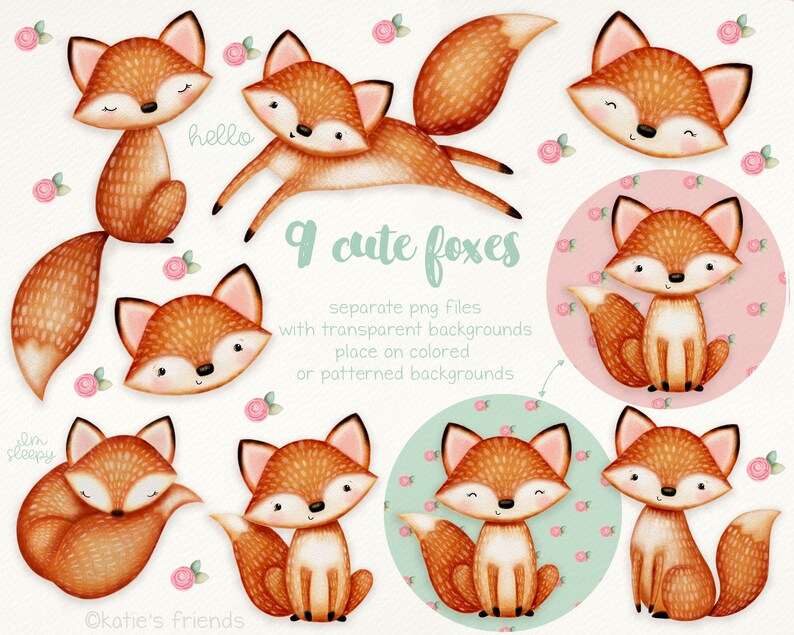 Woodland Fox Clipart Watercolor Woodland Clipart Hand | Etsy