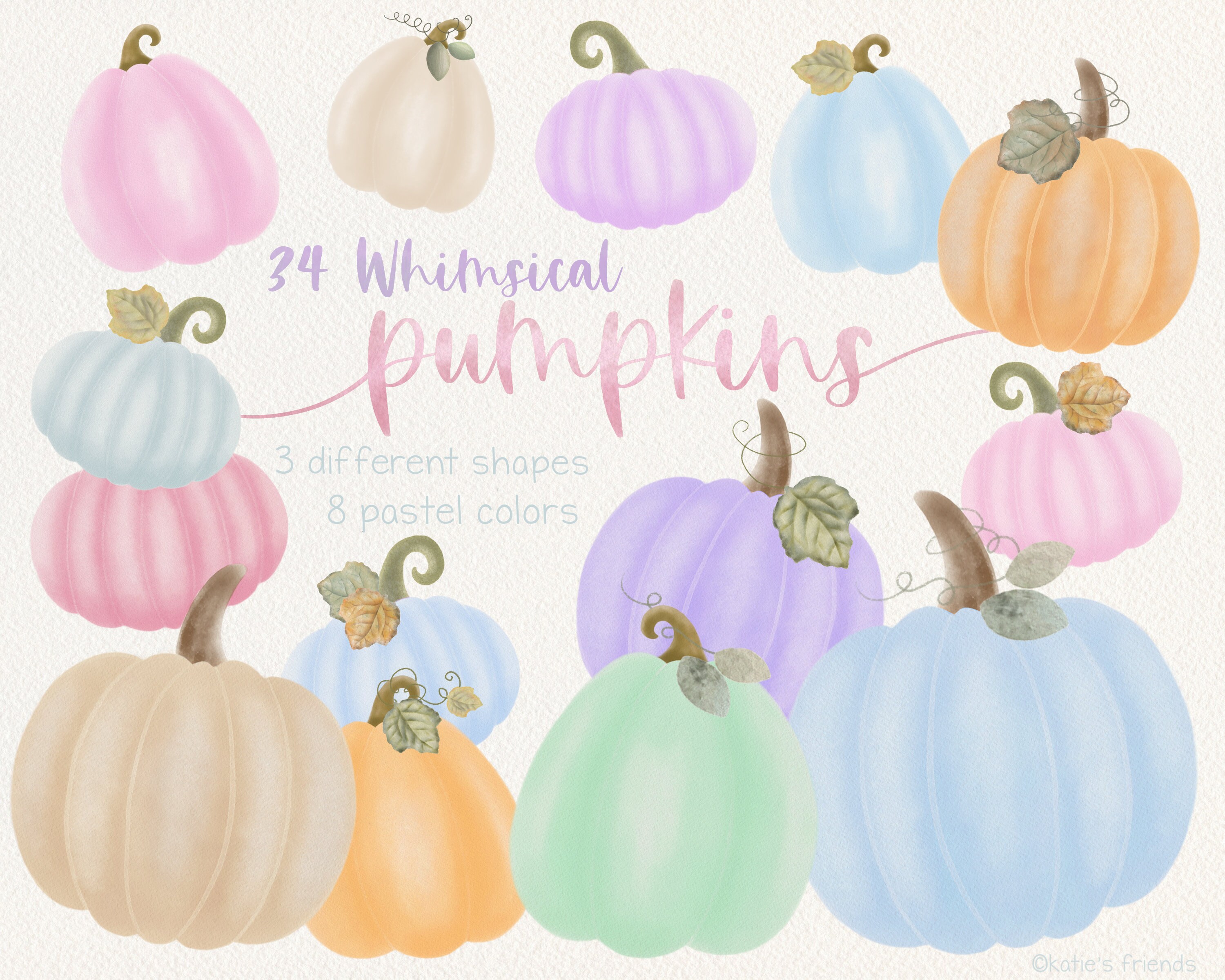 Watercolor Pastel Pumpkin Clipart Pastel Pumpkins Watercolor - Etsy