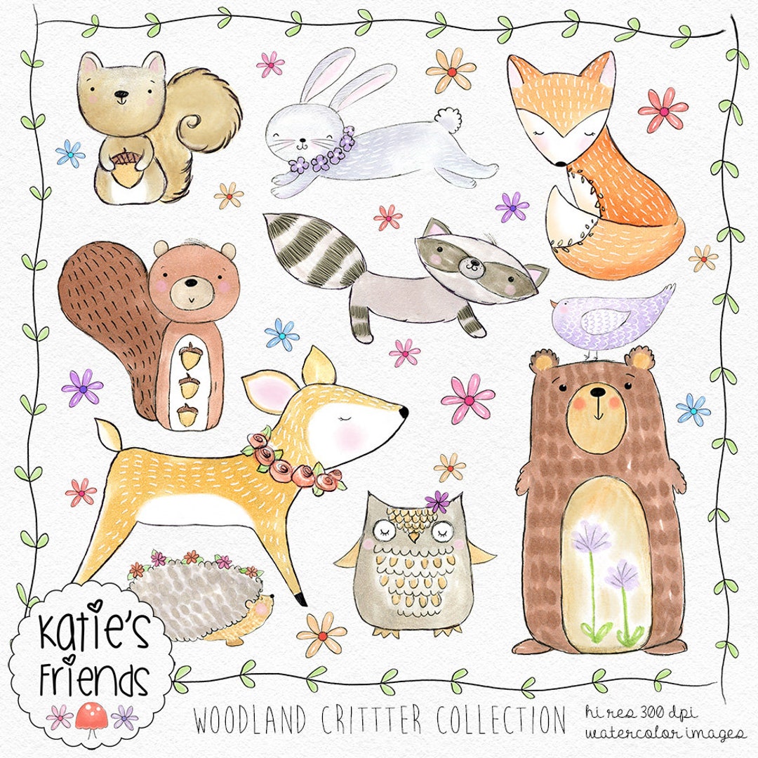 Forest Friends Clipcart,woodland Animal Clipart,watercolor Woodland ...