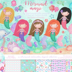 Mermaid Clipart, Under the Sea Clipart Set, Watercolor Mermaids ...