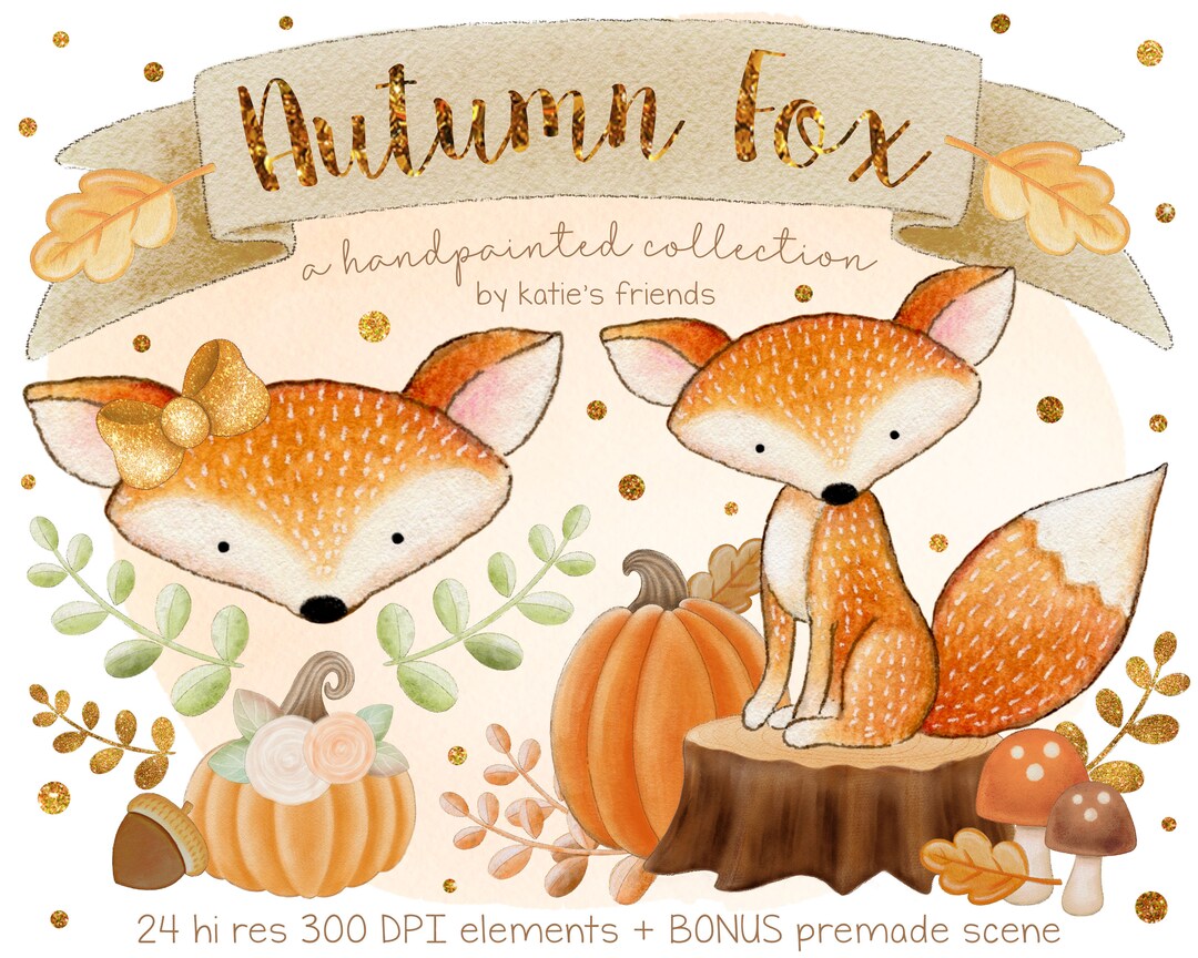 Woodland Fox Clipart, Autumn Clipart Set, Autumn Watercolor ...