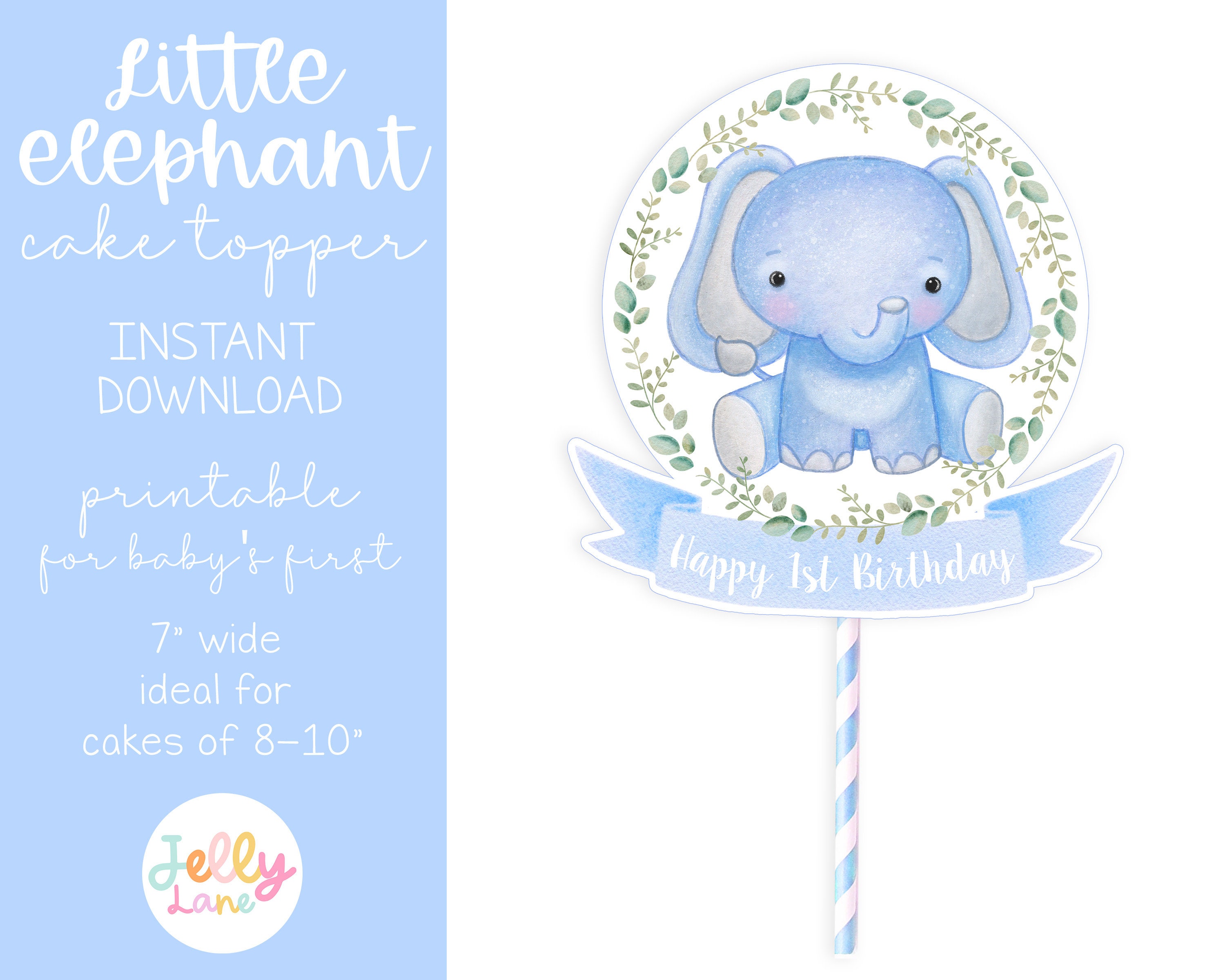 Printable Baby Elephant Cake Topper, Baby Safari Animals 1st Birthday ...