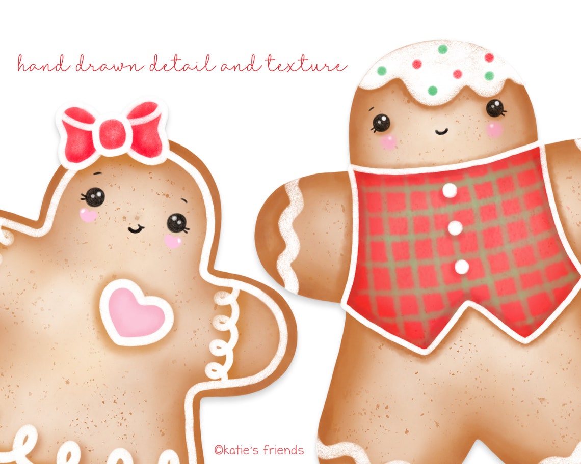 Gingerbread Boy and Girl Clipart Cute Gingerbread Man Hand | Etsy