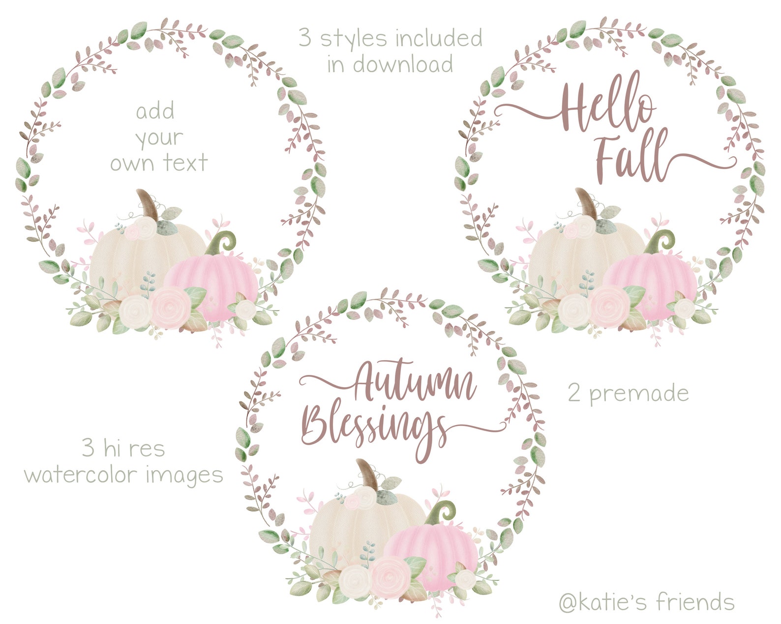 Fall Wreath Clipart, Watercolor Floral Wreath PNG, Autumn Sublimation ...