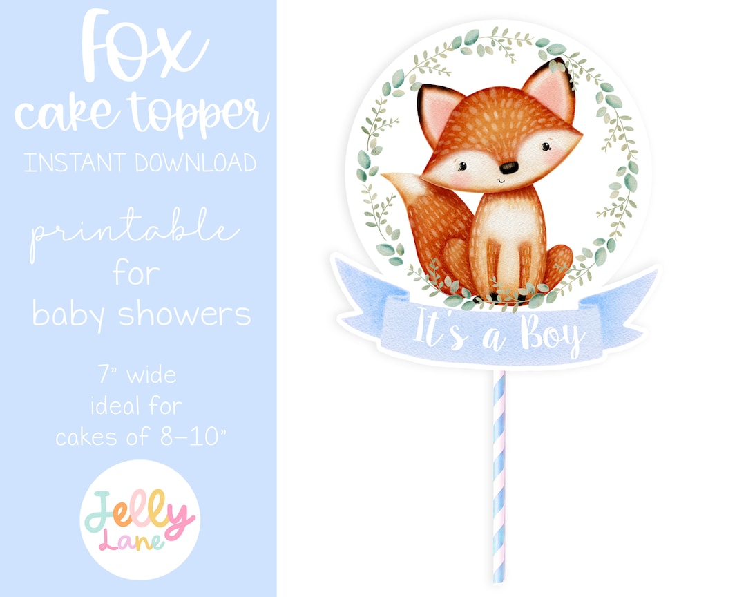 Printable Fox Cake Topper, Woodland Baby Shower, Woodland Fox Cake ...