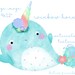 Rainbow Narwhal Clipart, Cute Narwhal Illustrations, Watercolor Sea ...
