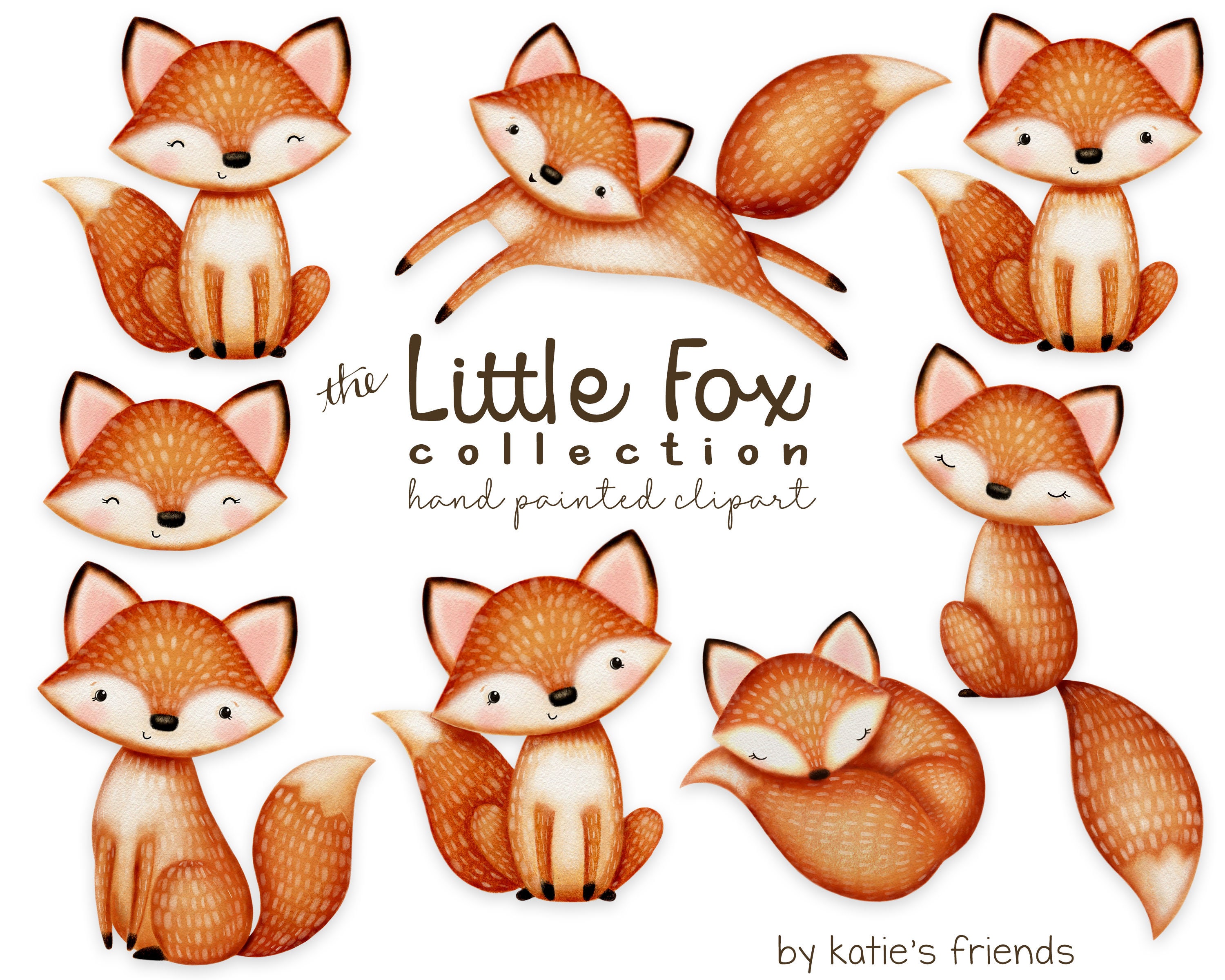 Woodland Fox Clipart, Watercolor Foxes, Hand Painted Fox Art, Cute Fox ...