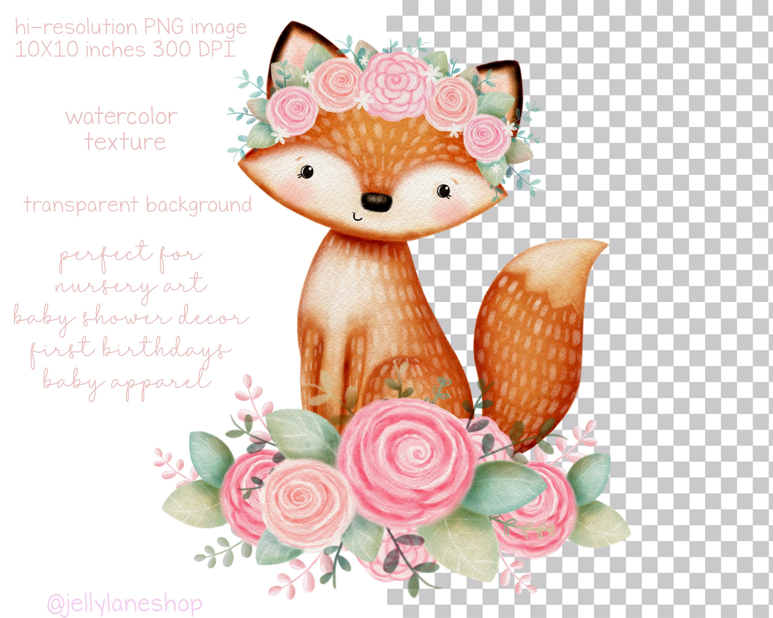 Floral Fox Png, Woodland Nursery Clipart, Girl Fox Sublimation Design ...