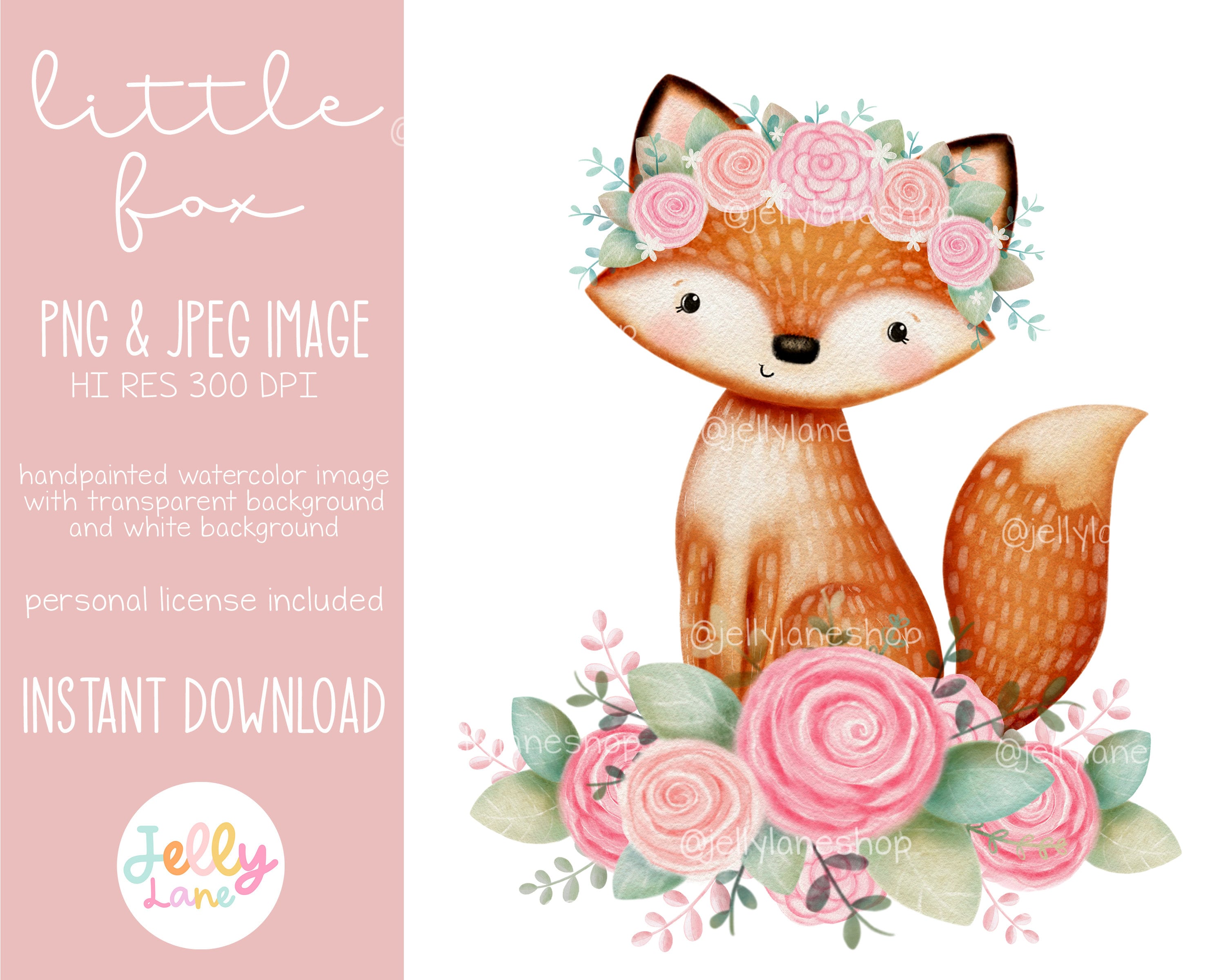 Floral Fox Png, Woodland Nursery Clipart, Girl Fox Sublimation Design ...
