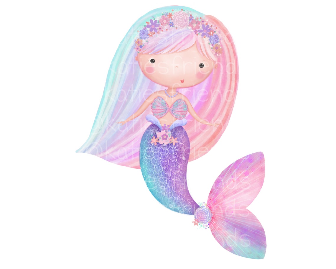 Rainbow Mermaid PNG Pastel Mermaid Clipart Watercolor - Etsy