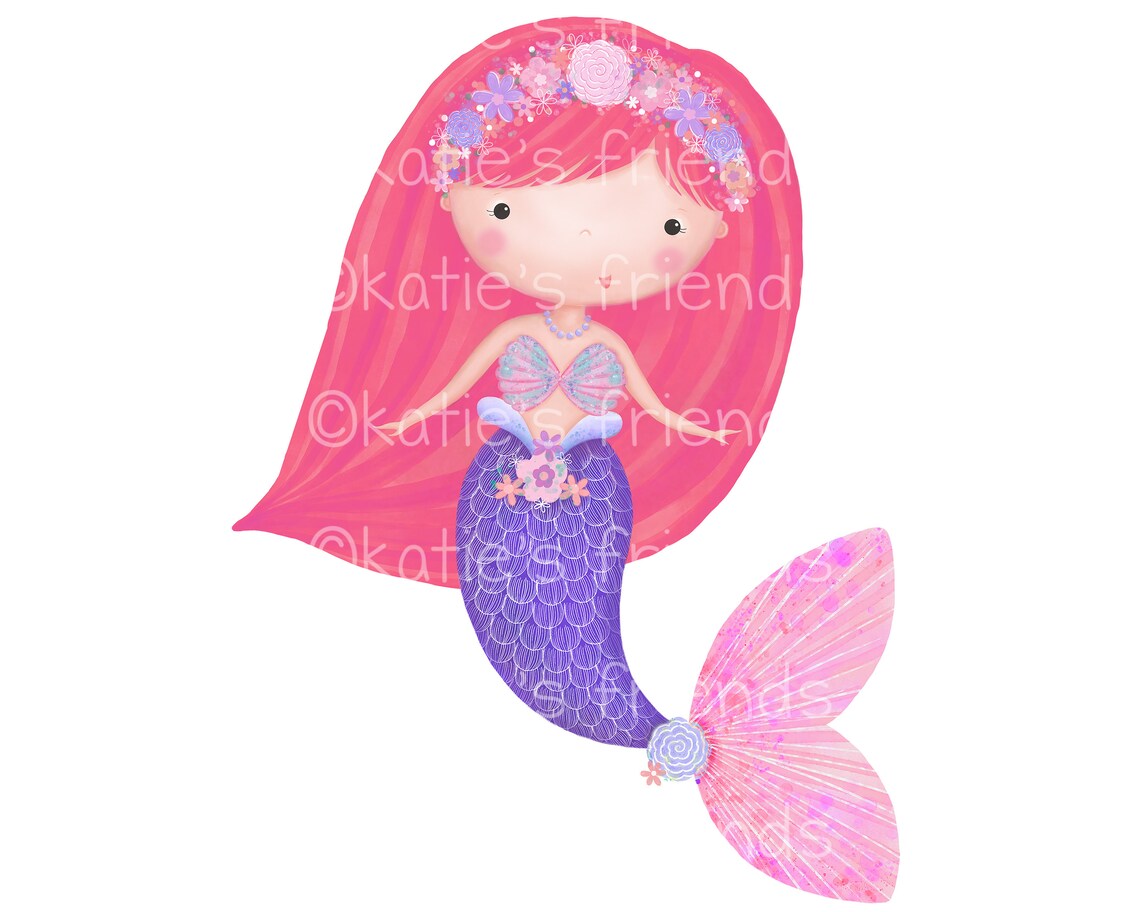 Watercolor Mermaid Clipart Summer Clipart Set Watercolor - Etsy