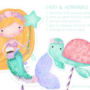 Printable Mermaid Cake Topper, Under the Sea Birthday, DIY Cake Topper ...