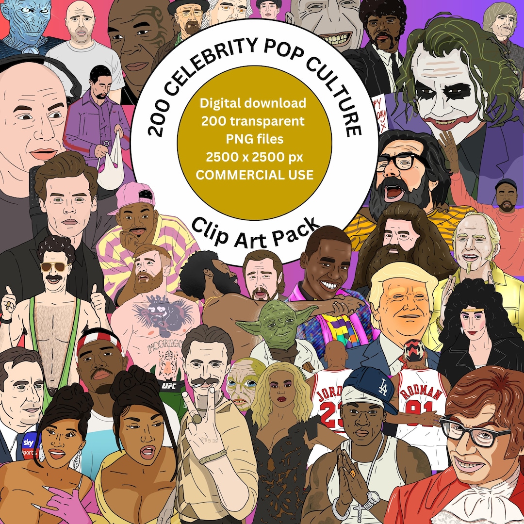Celebrity Clip Art Pack, Pop Culture Illustrations, Artwork for Sale ...