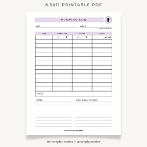 Printable Daily Pumping Log Tracker | DIY Baby Tracking Log Book | Feed ...