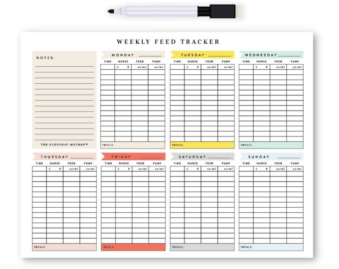 Weekly Feed Tracker Dry Erase Chart 8.5x11" - Etsy