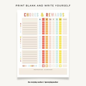 Chore Chart for Kids, Editable Daily and Weekly Kid Chore Chart, Bonus ...