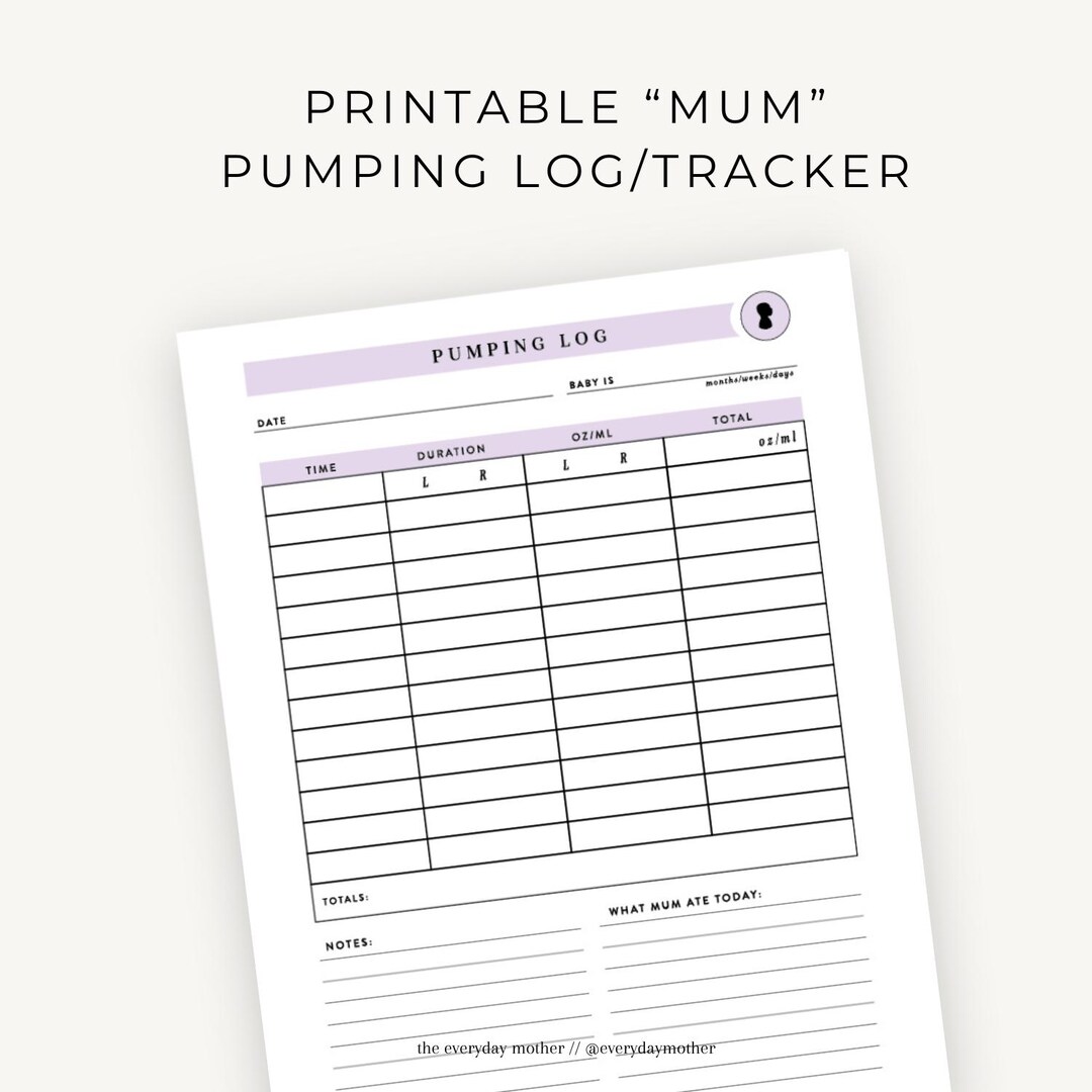 Printable MUM Daily Pumping Log Tracker | DIY Baby Tracking Log Book ...