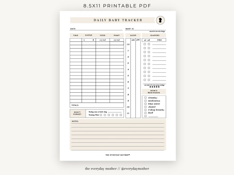 Printable Daily Baby Tracking Page | DIY Baby Tracking Log Book | Feed ...