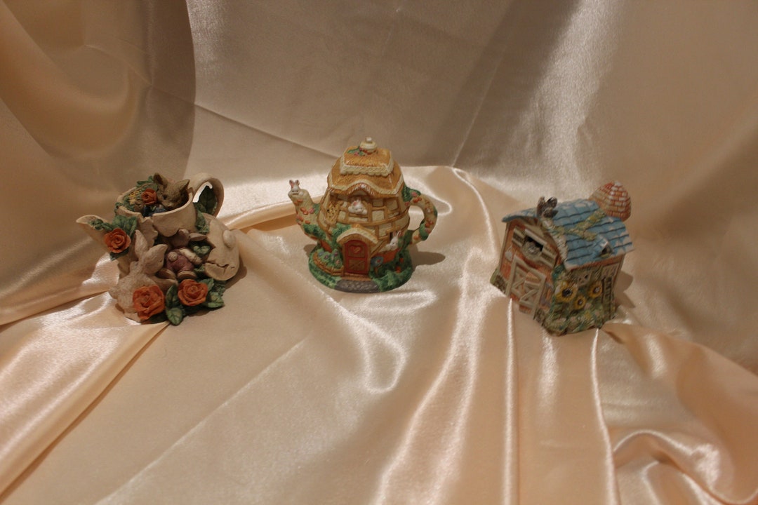 Winter Warmth Decor, Ceramic Tea Pot House, Cottontail Cup Hideaway ...