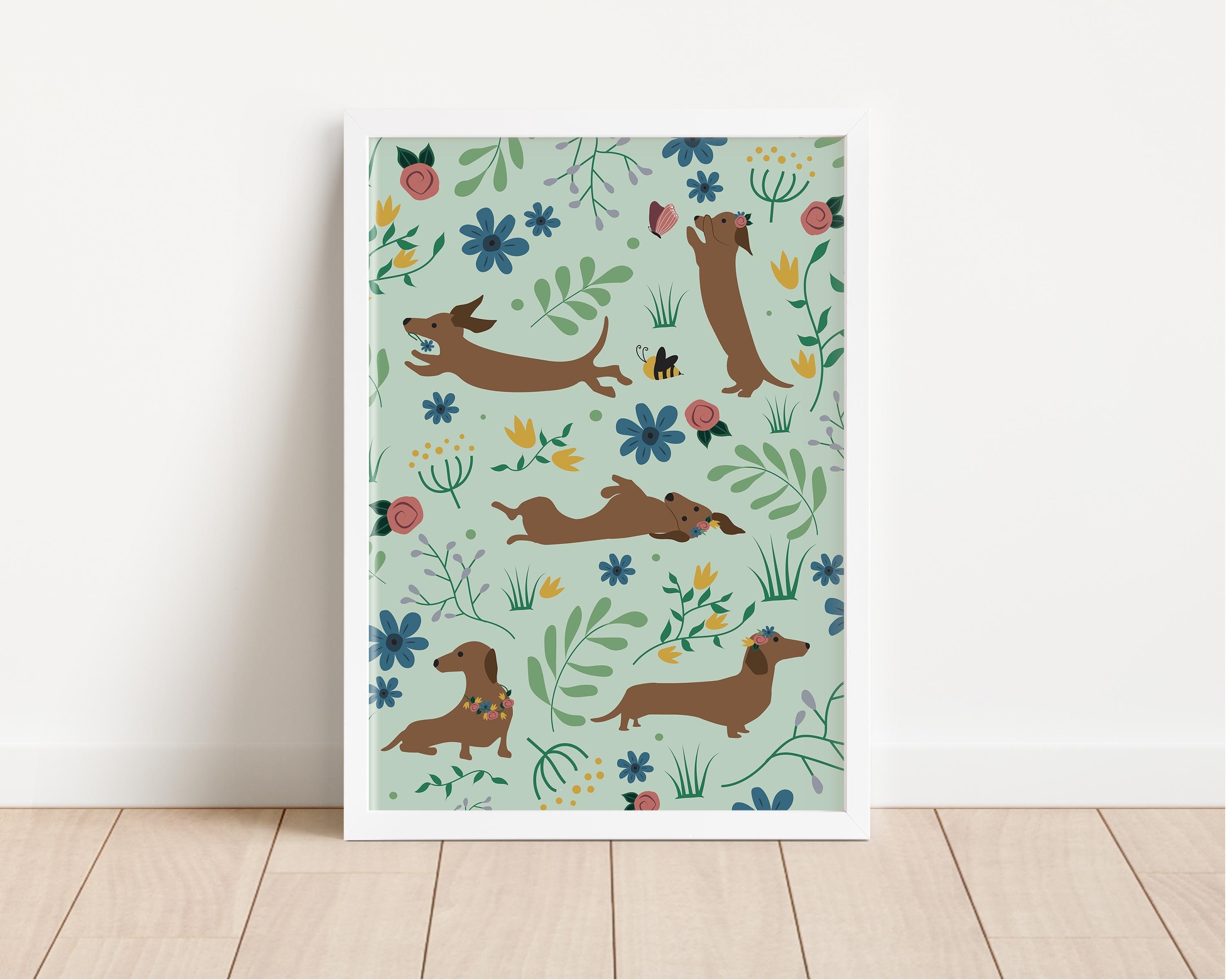 Cute Dachshund Printable Wall Art, Flower Crown Weiner Dogs, Digital ...