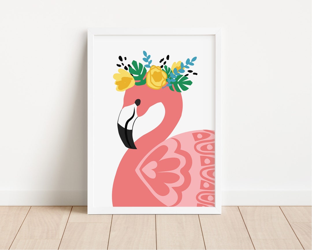 Flamingo Boho Wall Art, DIGITAL DOWNLOAD, Flower Crown, Tropical Pink ...