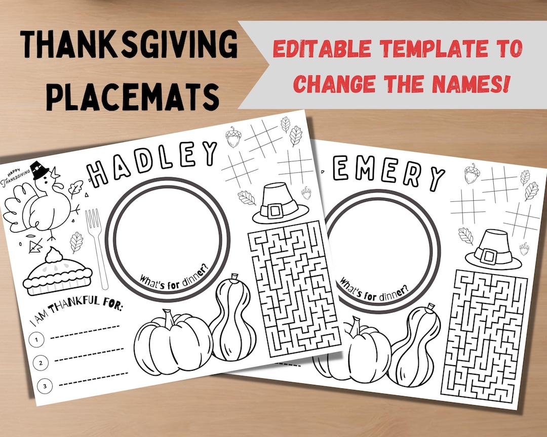 Thanksgiving Placemat, I Am Thankful For, Thanksgiving Table Decor ...