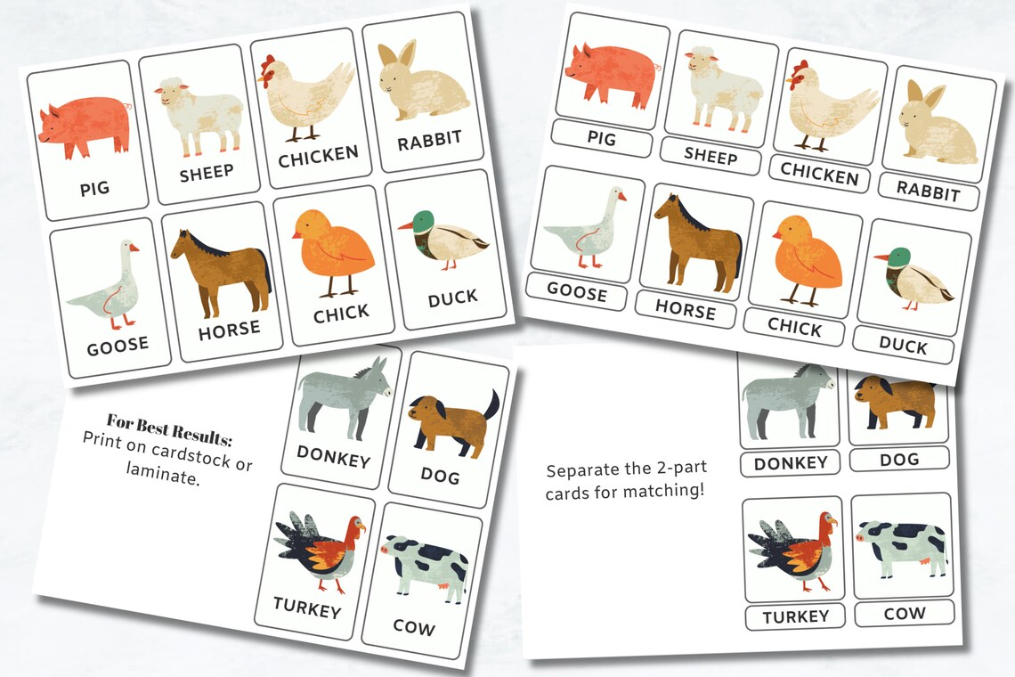 Farm Animal Flashcards for Kids, on the Farm Printable Flashcards ...