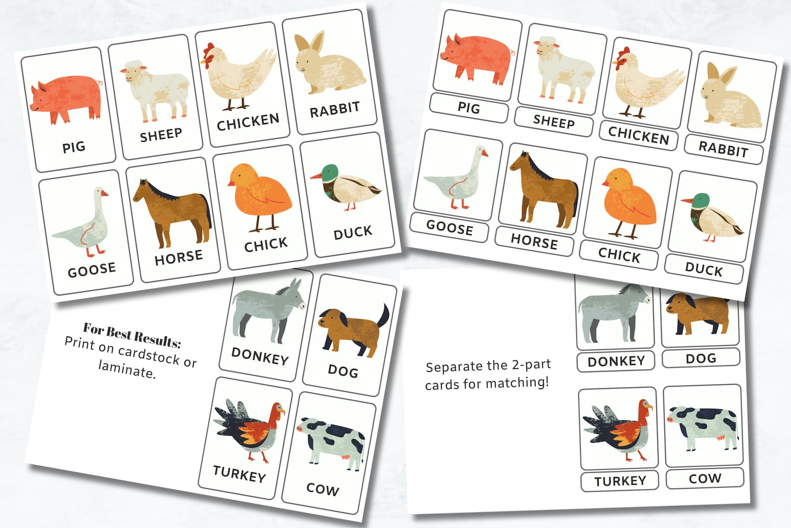 Farm Animal Flashcards for Kids, on the Farm Printable Flashcards ...
