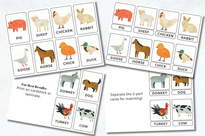 Farm Animal Flashcards for Kids, on the Farm Printable Flashcards ...