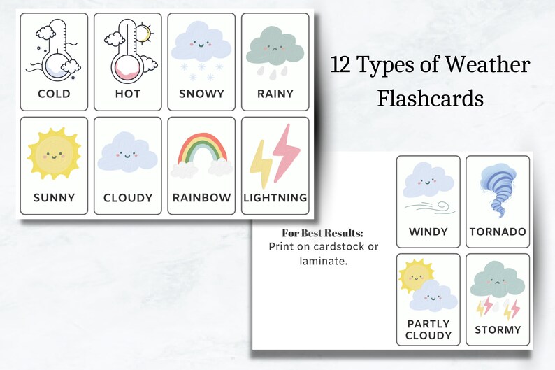 Weather Cards, Montessori Flashcards, Pre-school Cards, Rainbow ...