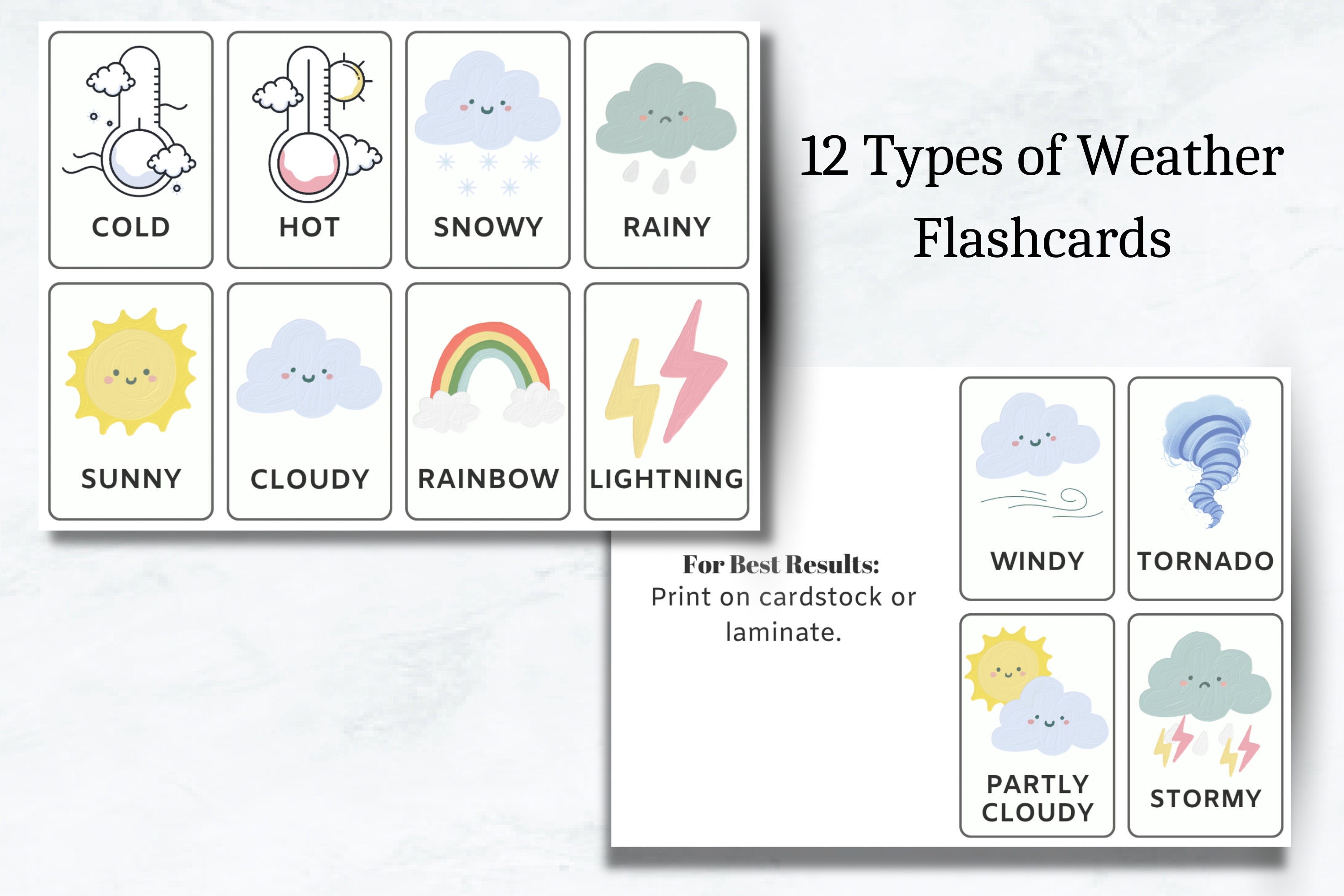 Weather Cards, Montessori Flashcards, Pre-school Cards, Rainbow ...