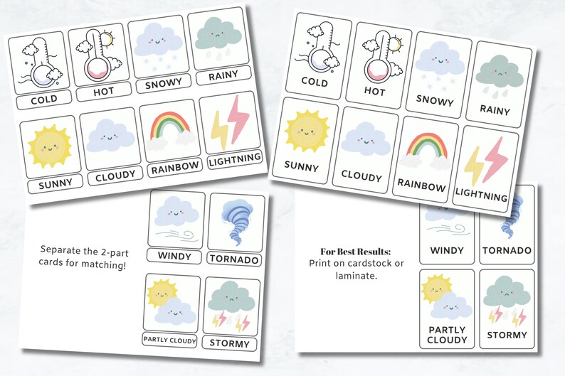 Weather Cards, Montessori Flashcards, Pre-school Cards, Rainbow ...